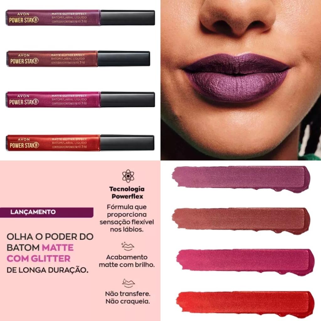 AVON POWER STAY MATTE GLITTER EFFECT BATOM LIQUIDO - PURPURA ...